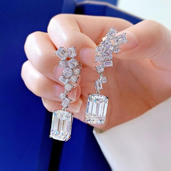Huitan | Jewelry | Lux 8k White Gold Post Back Emerald Cut Diamond ...